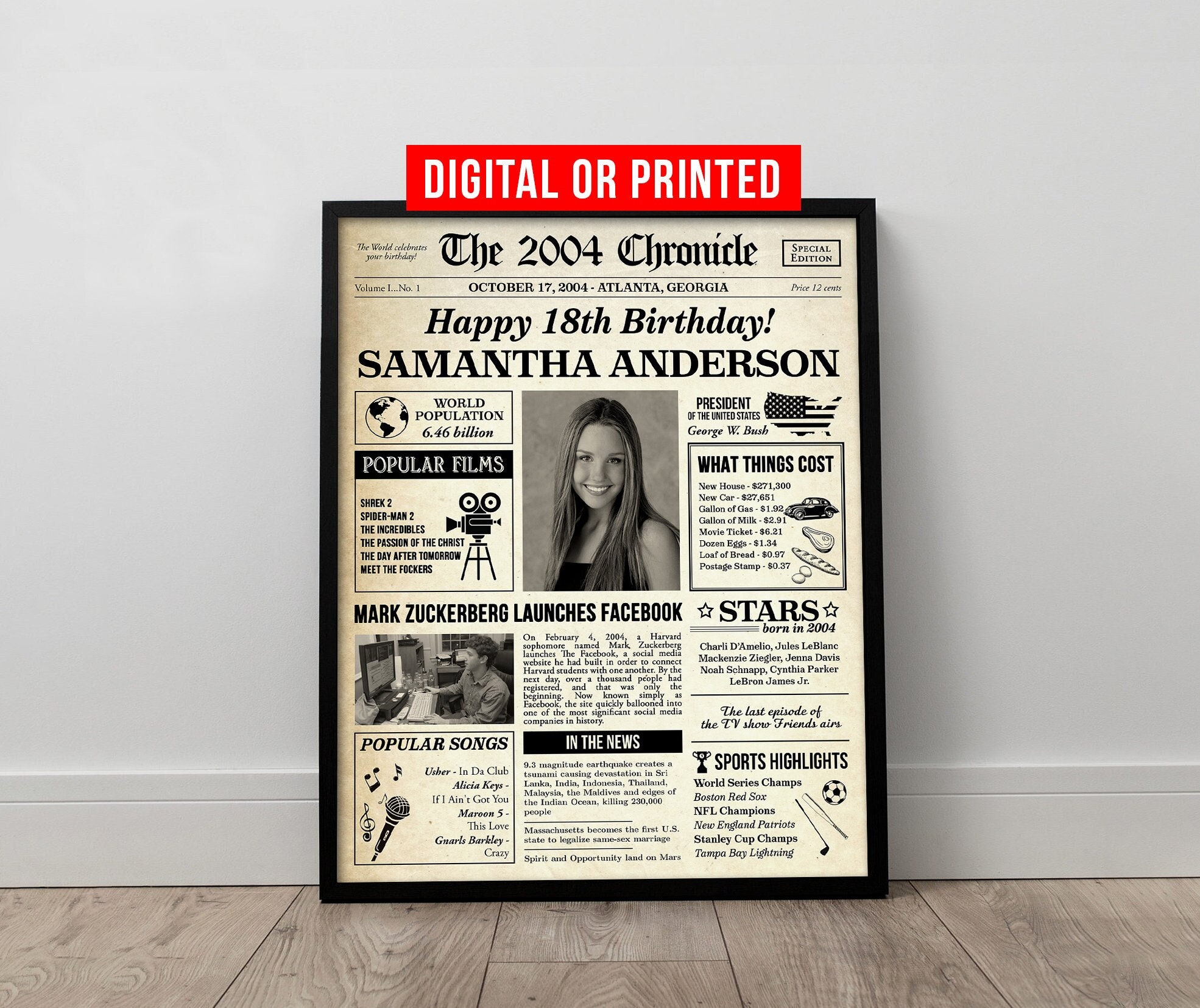 Back In 2005 18th Birthday Newspaper Poster Sign Printable Etsy
