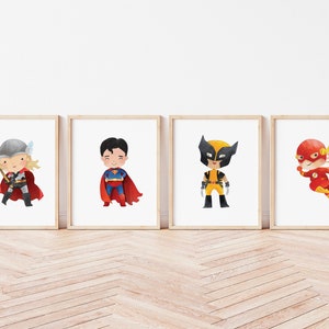 Cute Baby Superhero Nursery Wall Art Prints Boy Room Decor Poster Set ...