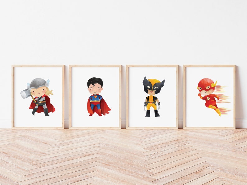 Cute Baby Superhero Nursery Wall Art Prints Boy Room Decor Poster Set ...