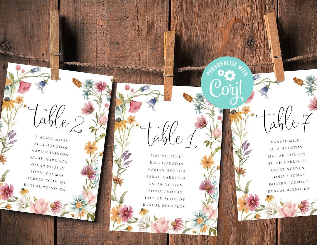 Wedding Seating Chart Card Template Table Number Editable Digital ...
