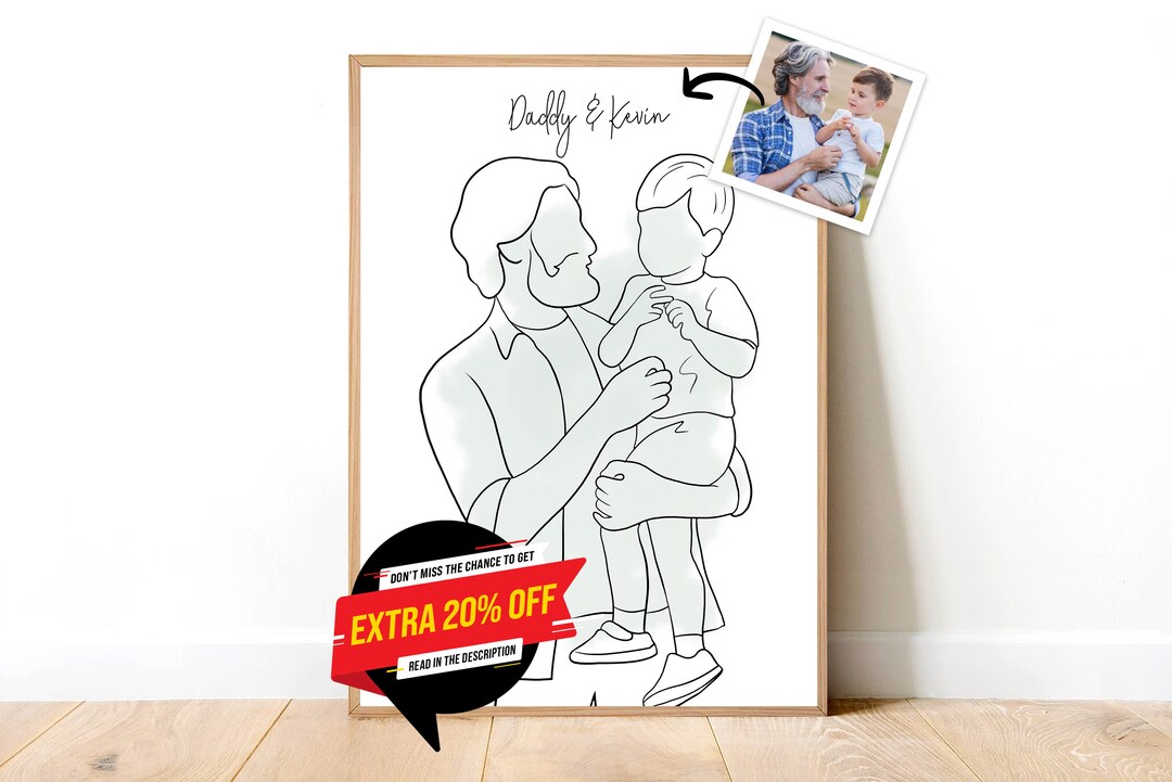 Daddy and Me Line Drawing From Photo Custom Family Art Mother's Day ...