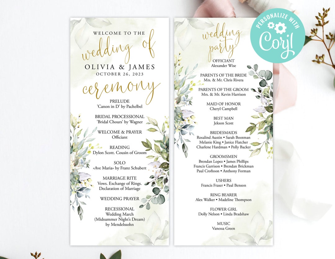 Wedding Program Template Download Order of Ceremony Program Editable ...