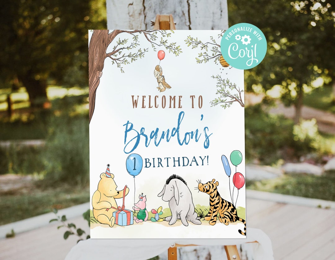 First Birthday Welcome Sign Boy Classic Winnie the Pooh Decoration ...