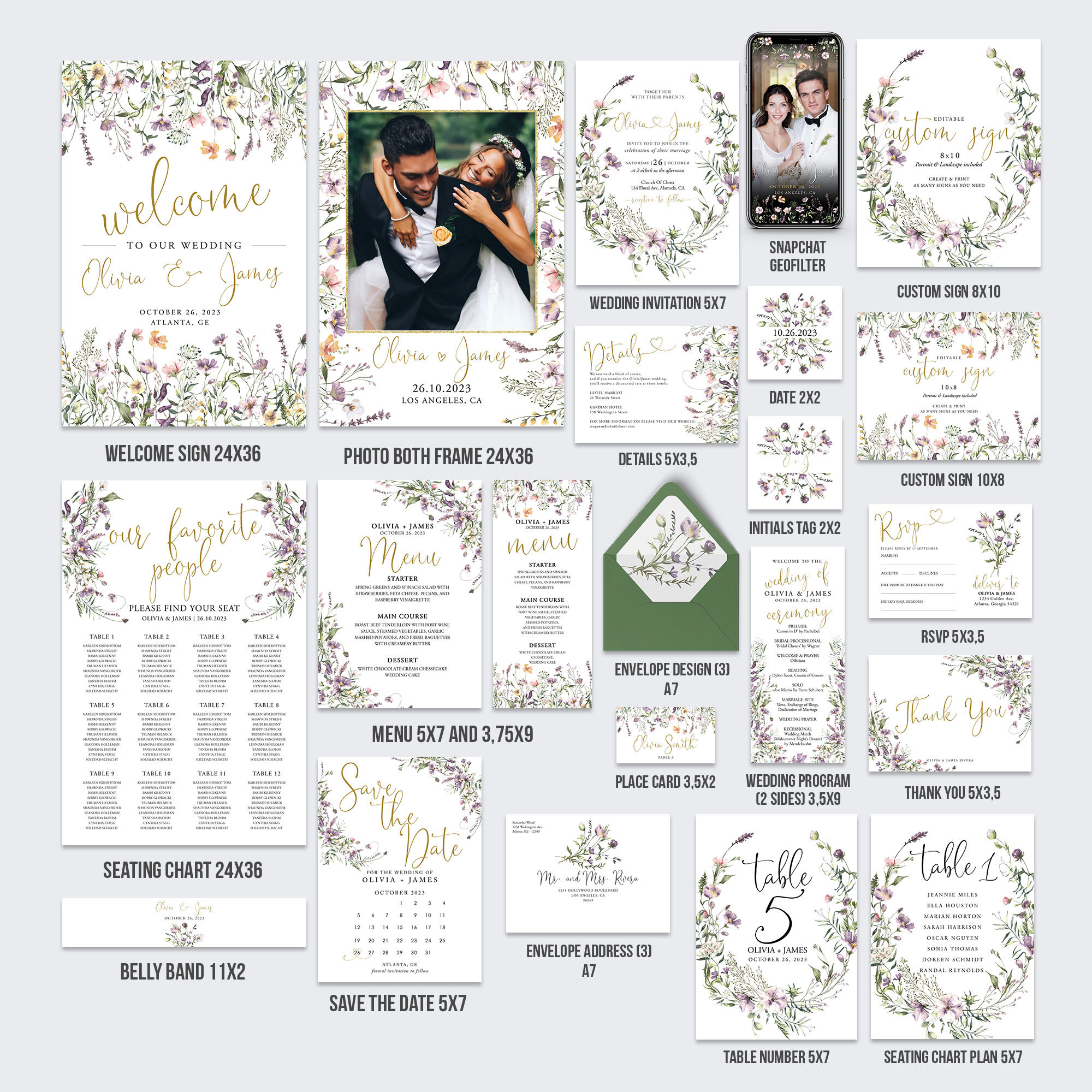 Wedding Bundle Template Set Invitation Suite RSVP Menu Program Elegant ...