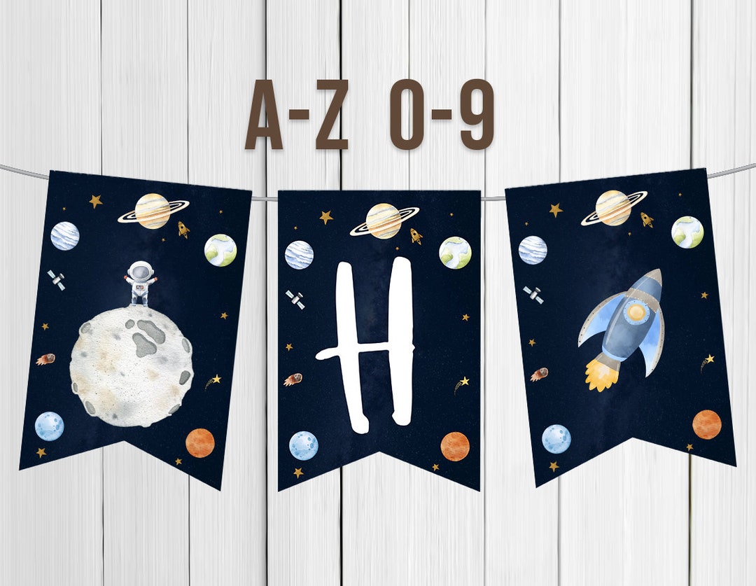 Printable Banner Letters A to Z Outer Space First Birthday Boy ...