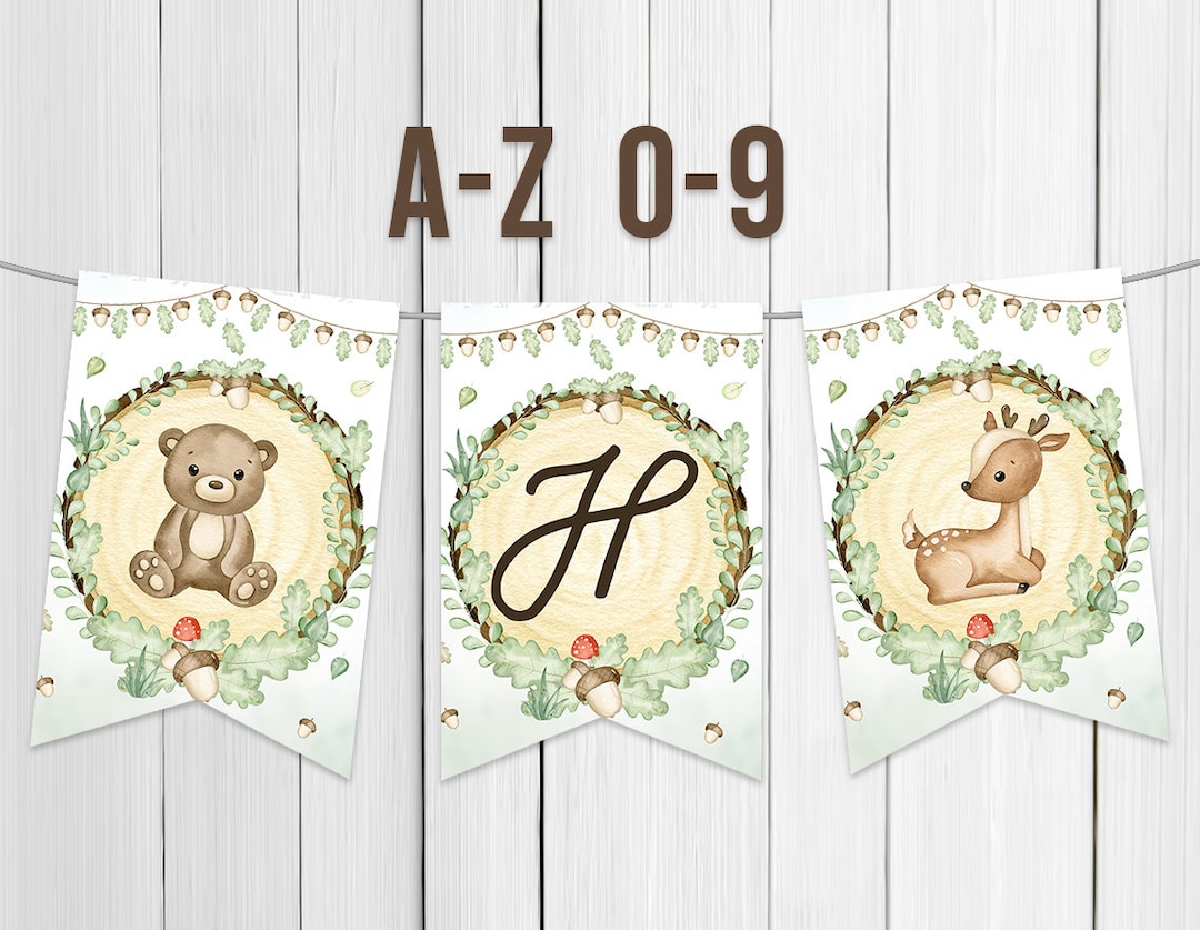 Printable Banner Letters A to Z Woodland Animals First Birthday Cute ...