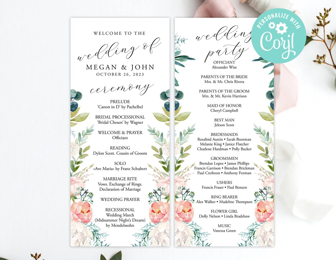 Wedding Program Template Download Order of Ceremony Editable ...