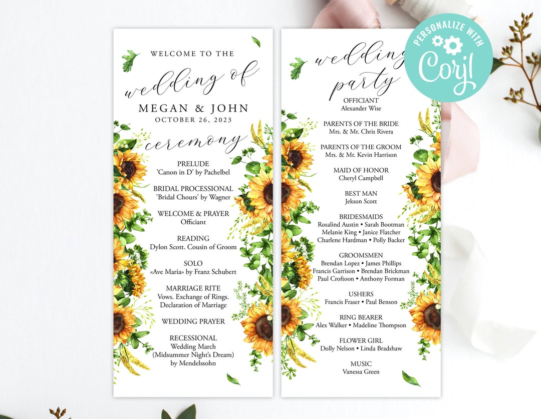 Wedding Program Template Download Order of Ceremony Editable ...