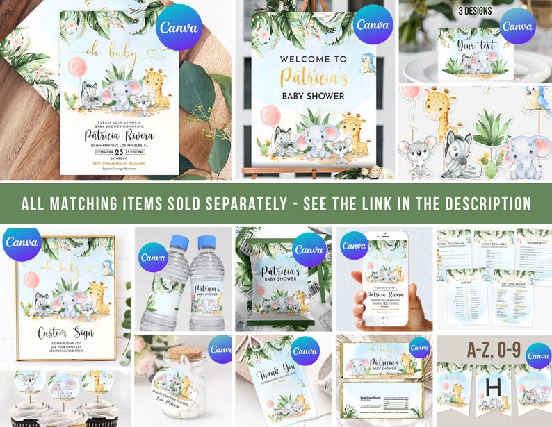 Safari Animals Baby Shower Bottle Labels Custom Template Editable Wild ...