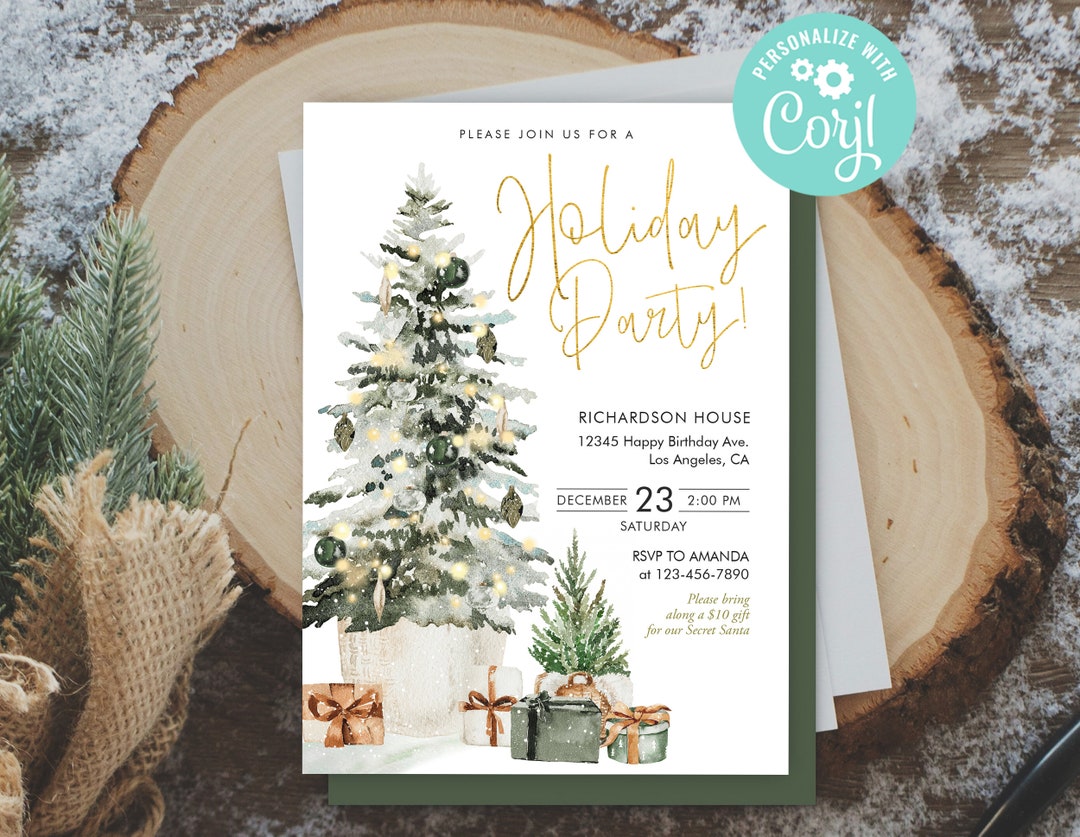 Holiday Party Invitation Digital Please Join Us on Merry Christmas Tree ...