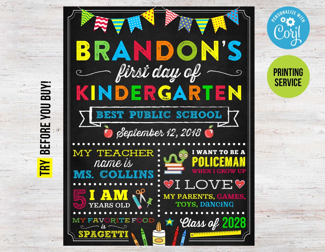 First Day or Last Day of Kindergarten Sign Boy First Day of School Sign ...