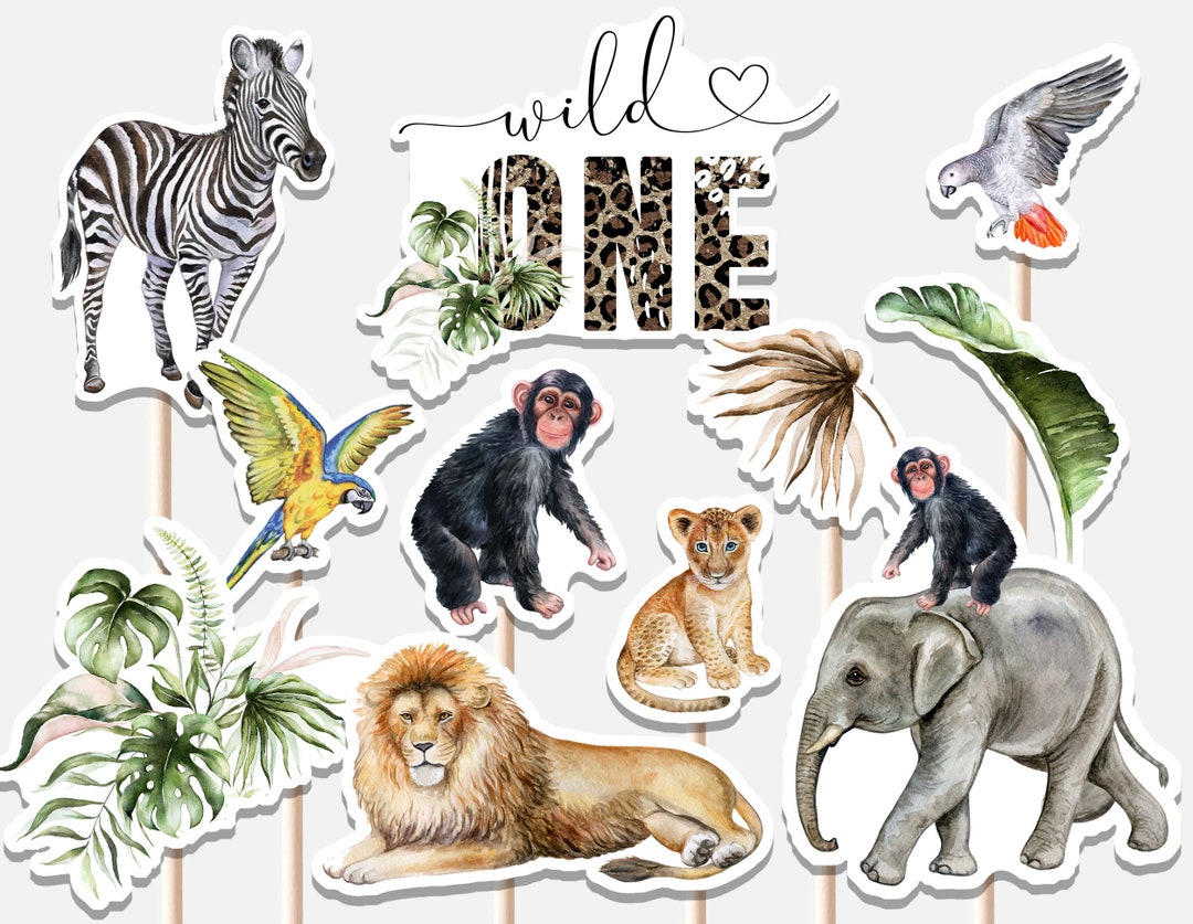 Wild One Centerpieces First Birthday Jungle Greenery Safari Animals ...