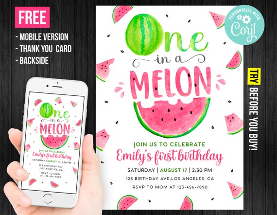 One in a Melon Invitation Girl Printable First Birthday | Etsy