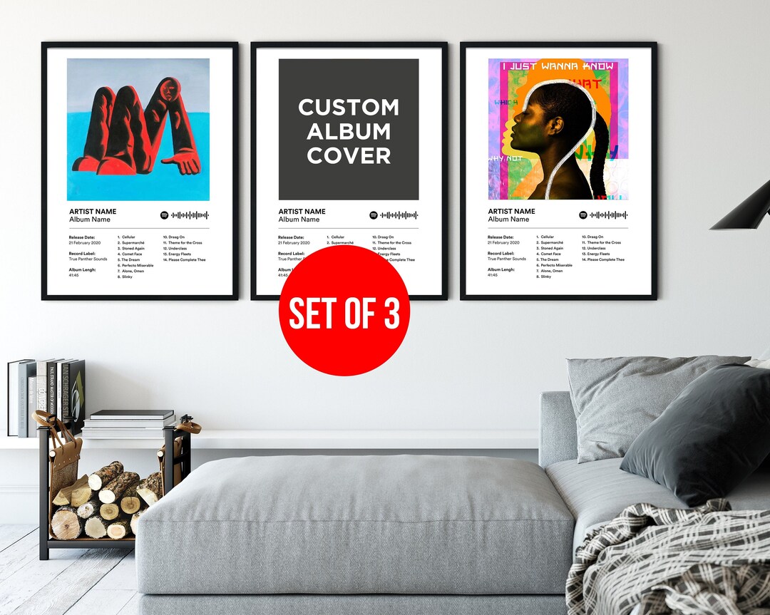 Custom Album Cover Set of 3 Poster Canvas Print Music App Wall Art ...