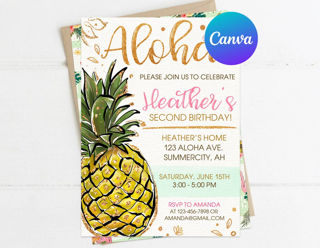 Pineapple Birthday Invitation Tropical Summer Aloha Party Invitation ...