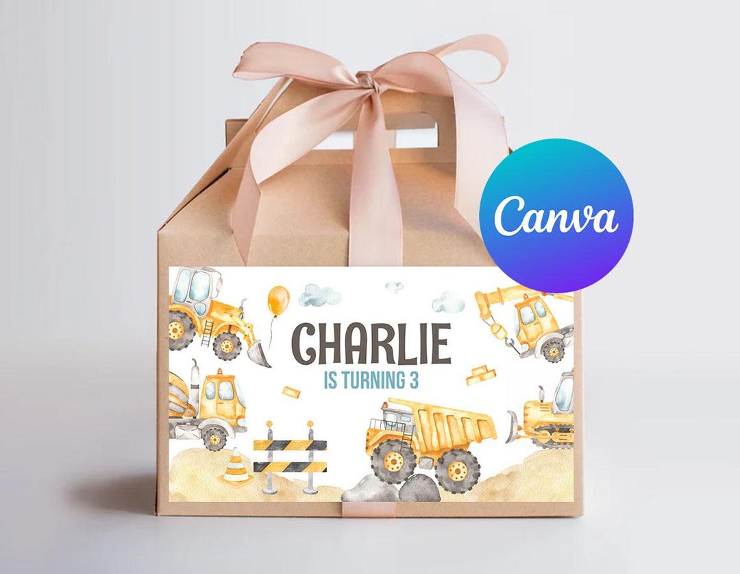 Construction Birthday Gable Box Labels Boy Stop Traffic Close Road Dump ...