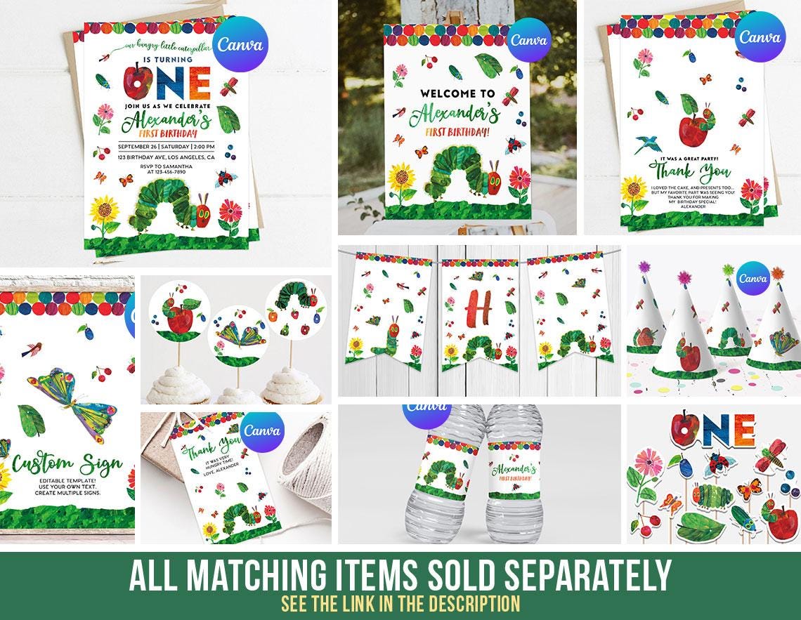 Very Hungry Caterpillar First Birthday Gable Box Labels Birthday Party ...