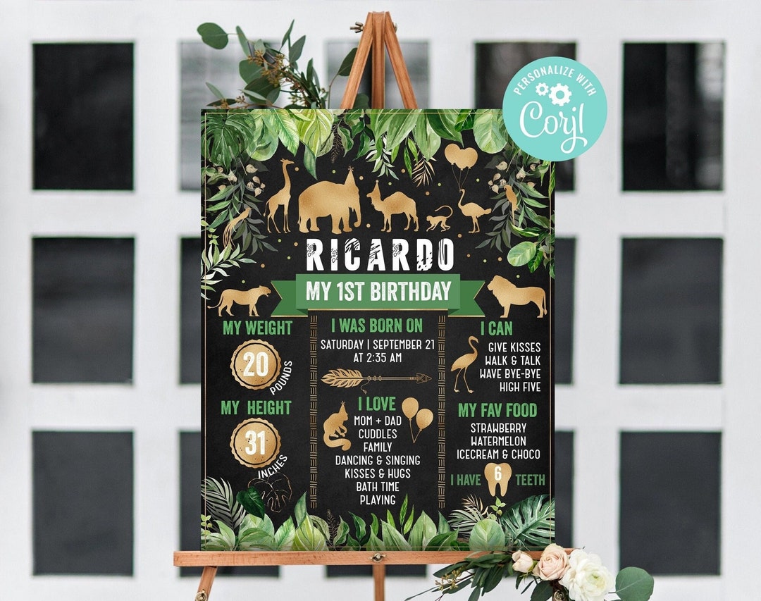 Wild One Birthday Sign Editable Template Jungle Milestone Board Savanna ...