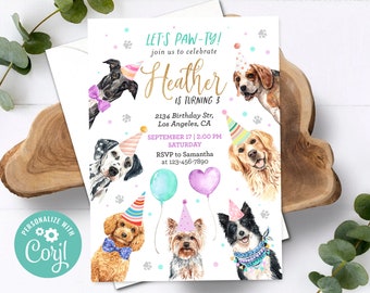 Dog Birthday Party Theme, Birthday Pawty Invitation, Come Sit Play ...