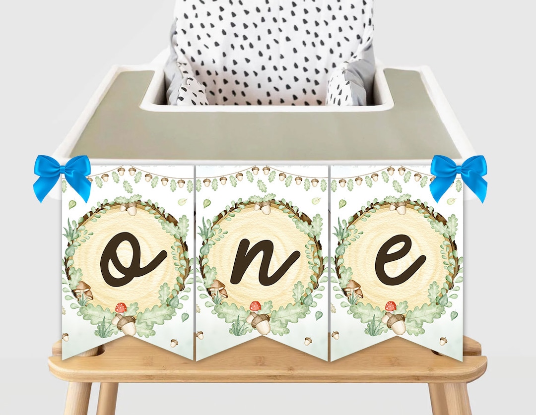 Printable High Chair ONE Birthday Banner Woodland Animals First ...