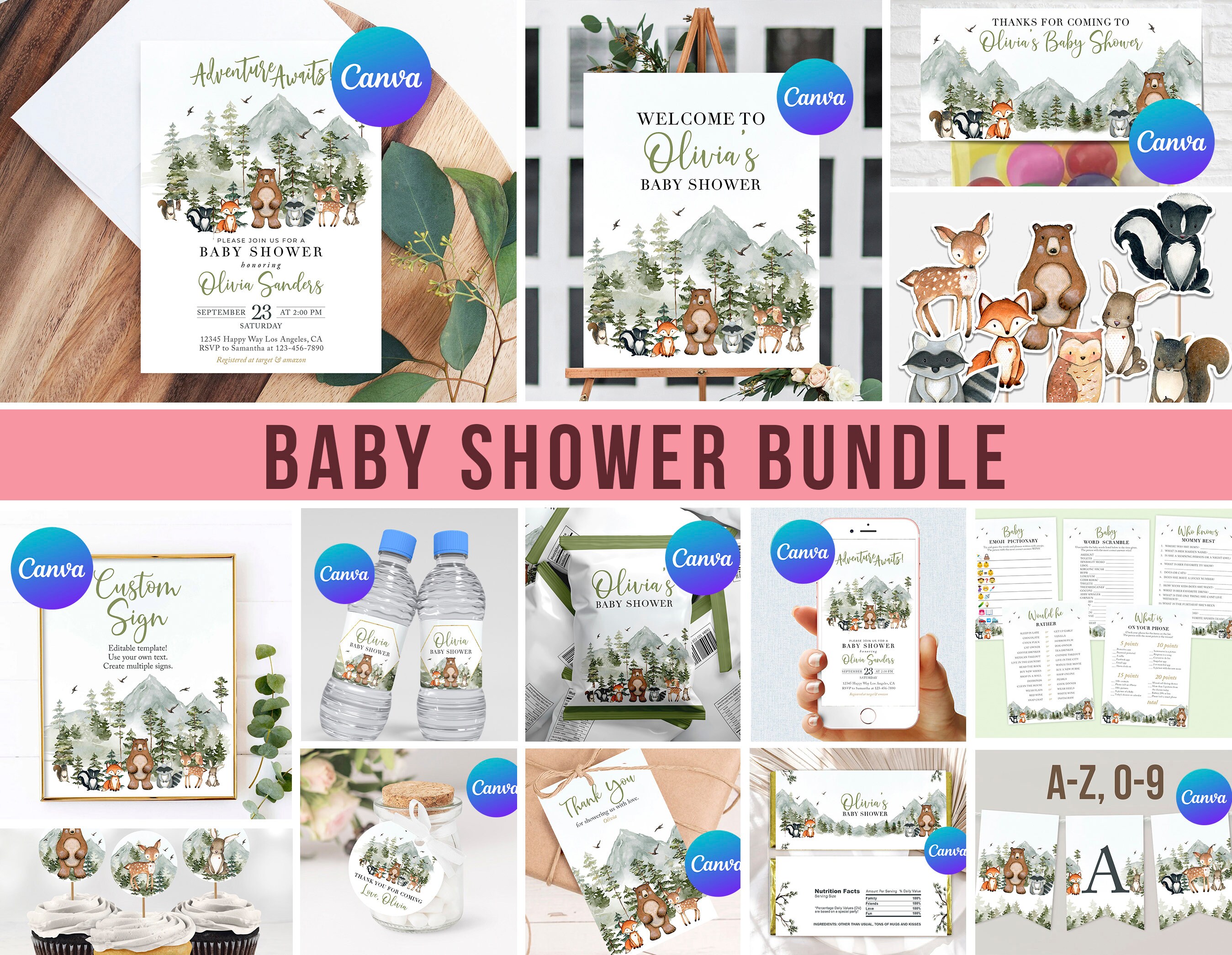 Adventure Awaits Baby Shower Food Labels Printable Rustic Woodland ...