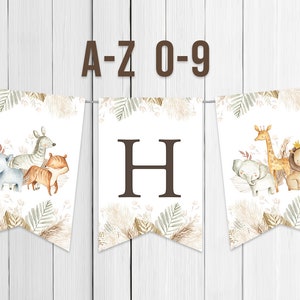 Printable Banner Letters A to Z First Birthday Boho Safari Animals ...