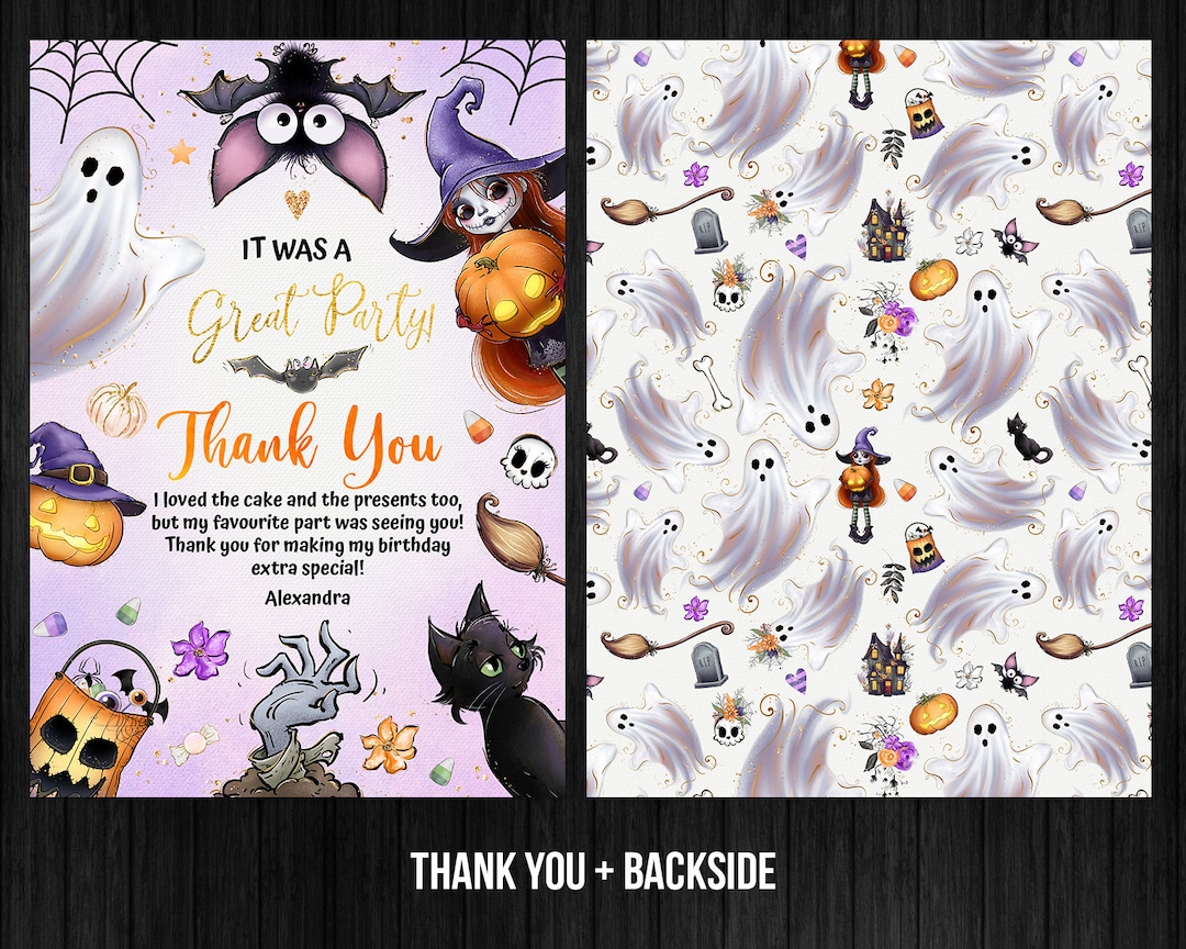 Halloween Birthday Girl Thank You Card Spooky Celebration Party ...
