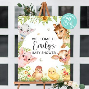 Farm Animals Baby Shower Welcome Sign Cute Barn Animals Ranch Greenery ...