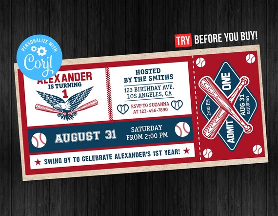 Baseball Ticket Birthday Invitation Sports Party Invite Ticket - Etsy
