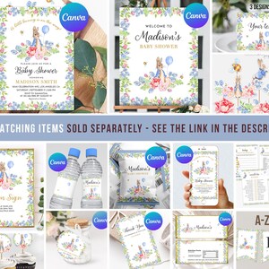 Peter Rabbit Baby Shower Food Label Printable Floral Greenery Blue ...