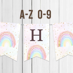 Printable Banner Letters A to Z Birthday Party Decoration Girl Rainbow ...