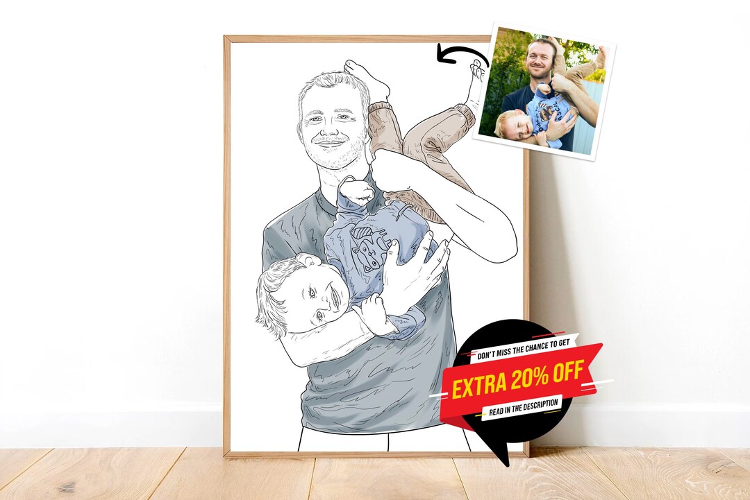 Daddy and Me Line Drawing From Photo Custom Family Art Christmas Gifts ...