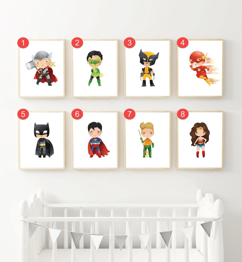 Cute Baby Superhero Nursery Wall Art Prints Boy Room Decor Poster Set ...