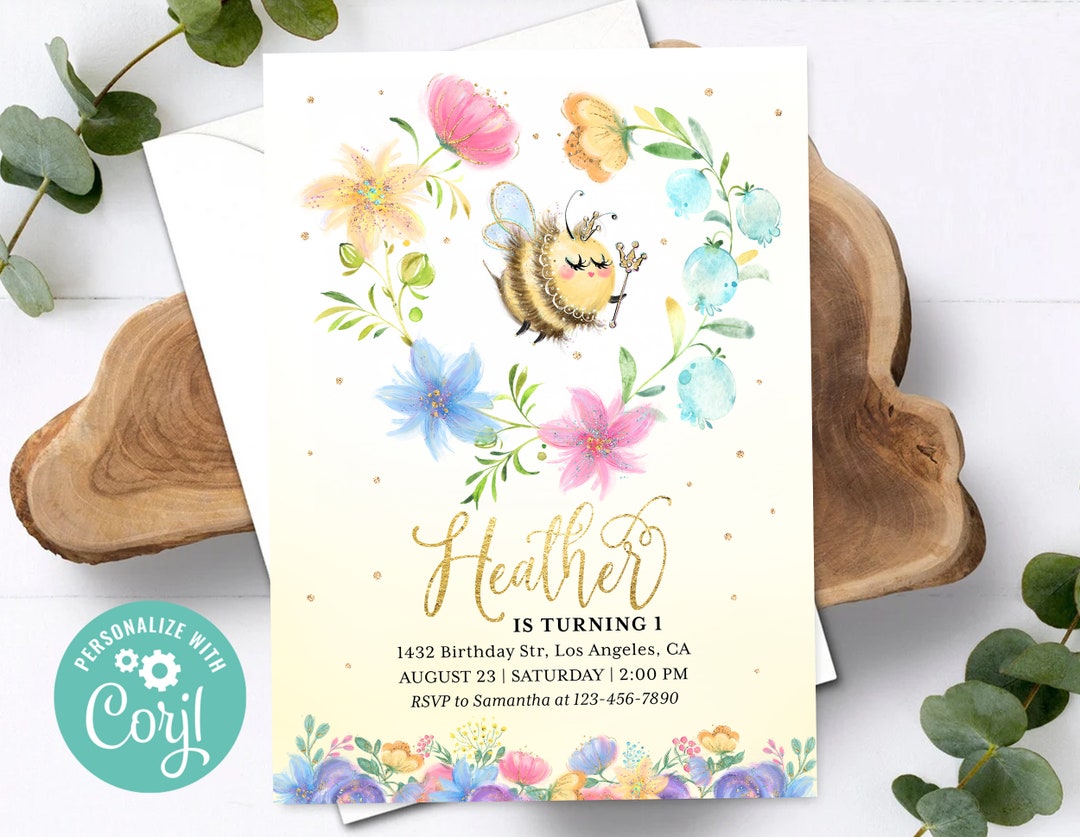 First Bee Day Invitation 1st Birthday Honey Party Invite Bumble Bee One ...
