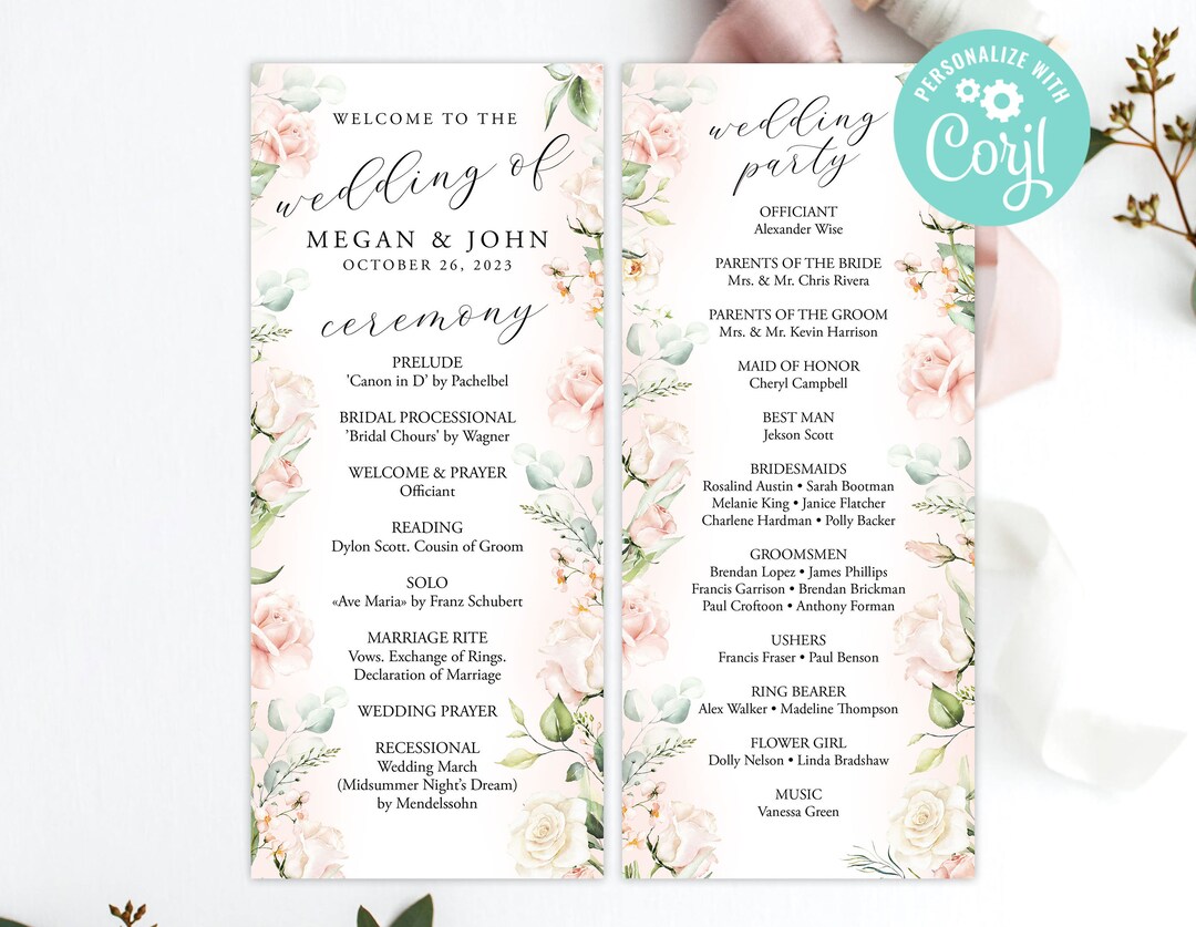 Wedding Program Template Download Order of Ceremony Program Editable ...