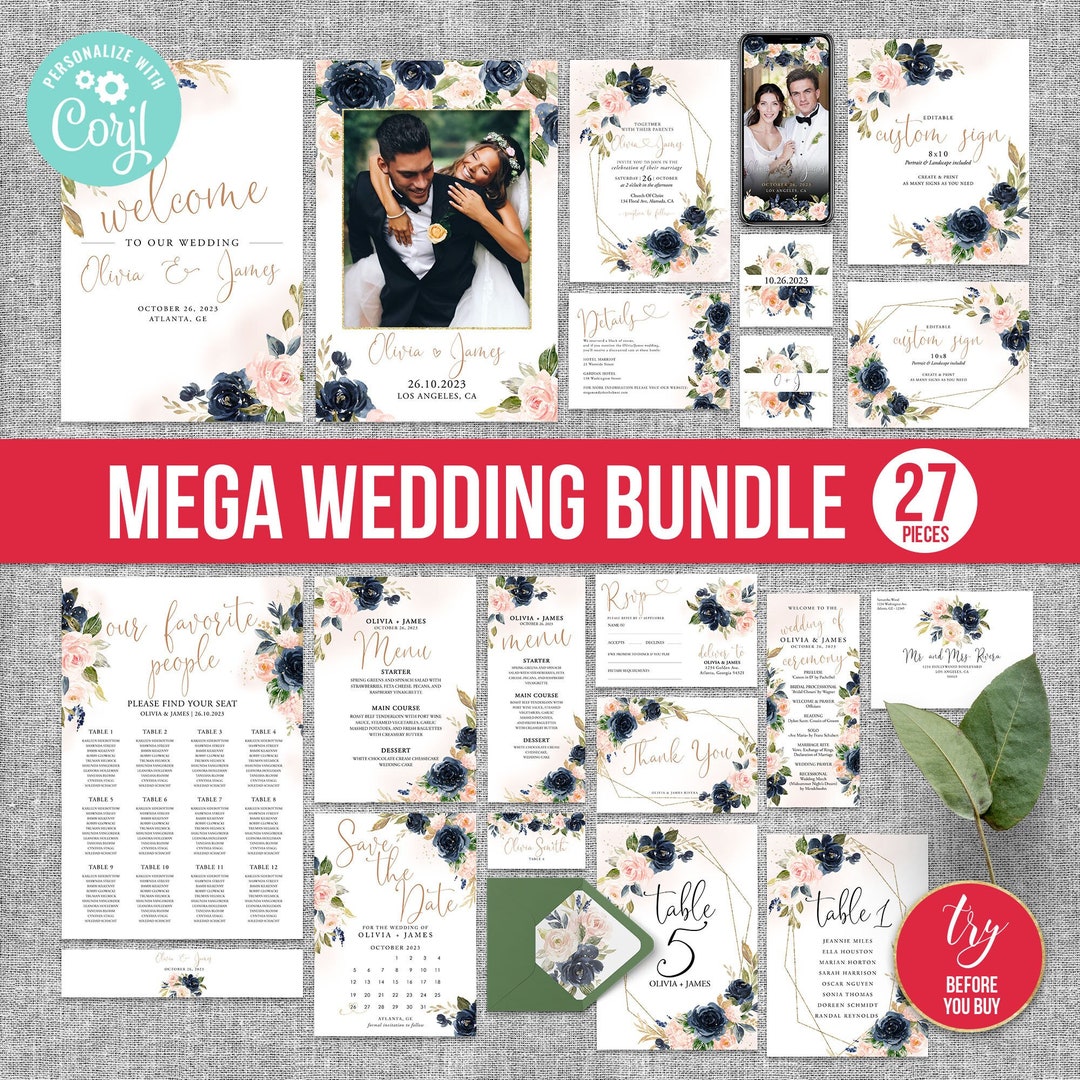Wedding Bundle Template Set Invitation Suite RSVP Menu Program Elegant ...