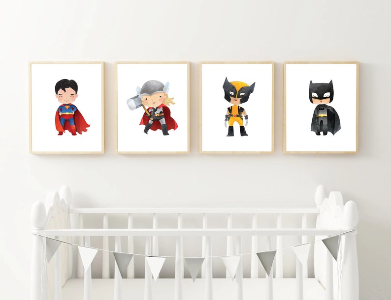 Cute Baby Superhero Nursery Wall Art Prints Boy Room Decor Poster Set ...