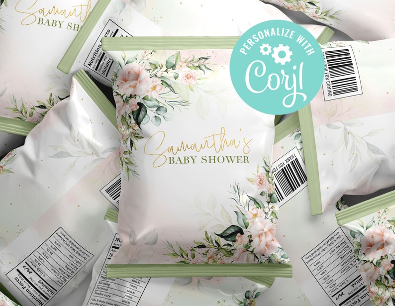 Blush Pink Floral Baby Shower Chip Bags Sweet Baby Girl is on - Etsy