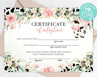Cow Adoption Certificate - Etsy