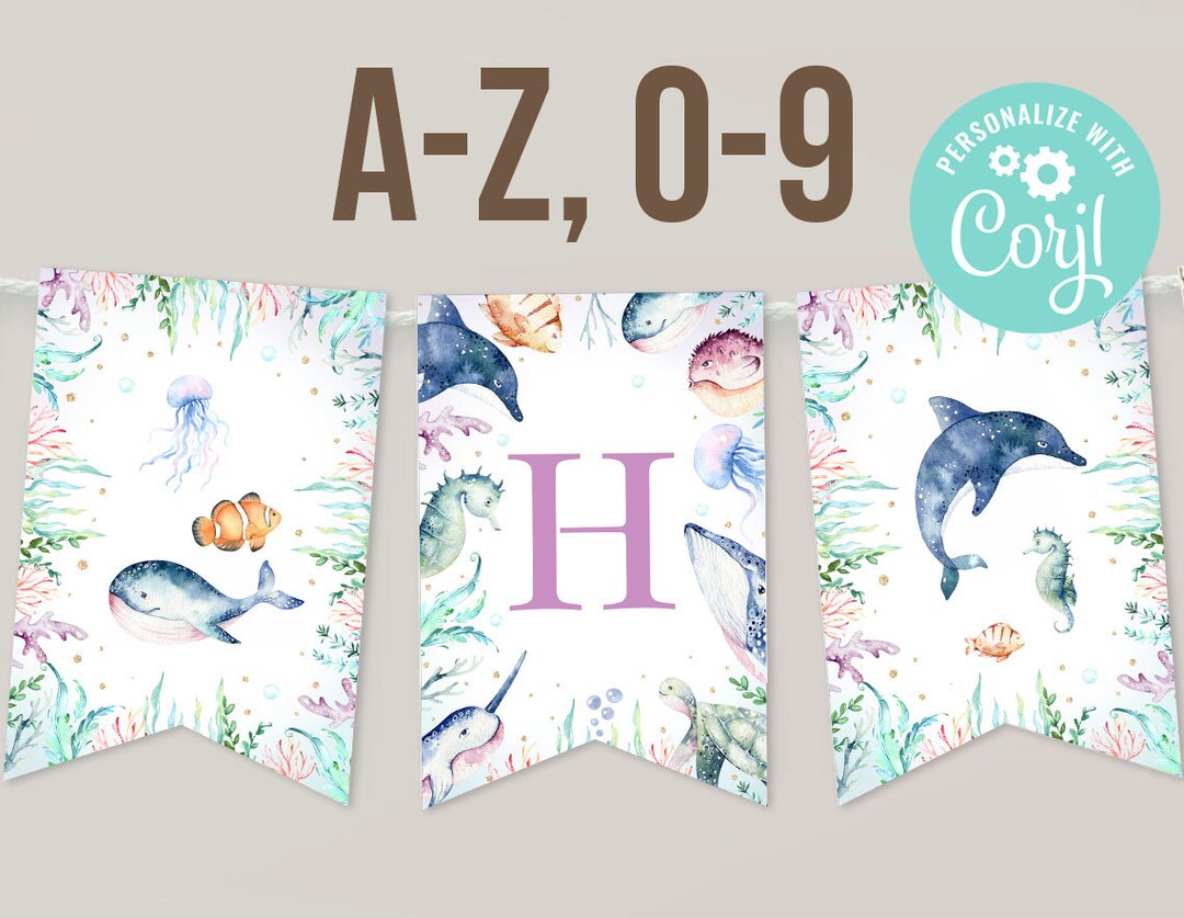 Printable Banner Letters Baby Shower Decoration Under the Sea Birthday ...