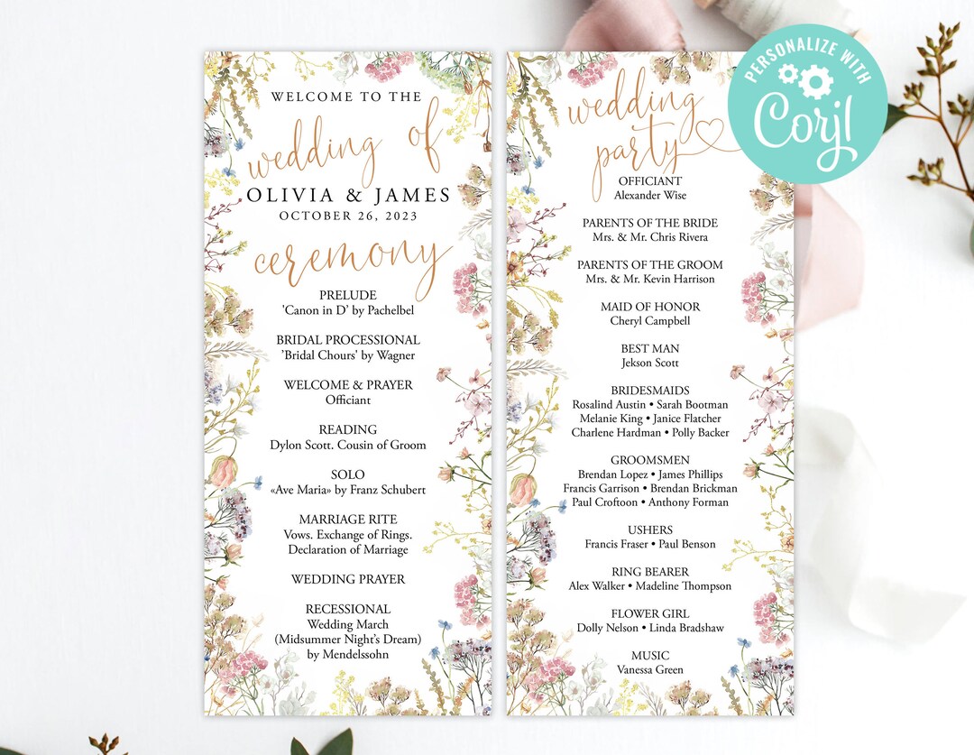 Wedding Program Template Download Order of Ceremony Editable ...
