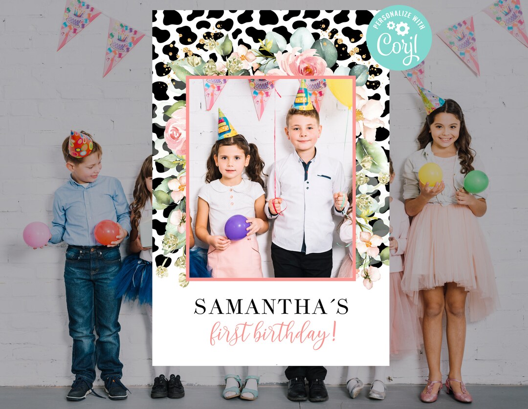 Cow First Birthday Girl Photo Booth Decor Holy Cow I'm One Photo Frame ...