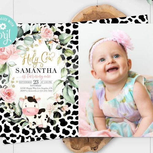 Holy Cow I'm One Birthday Invitation Cow First Birthday - Etsy Ireland