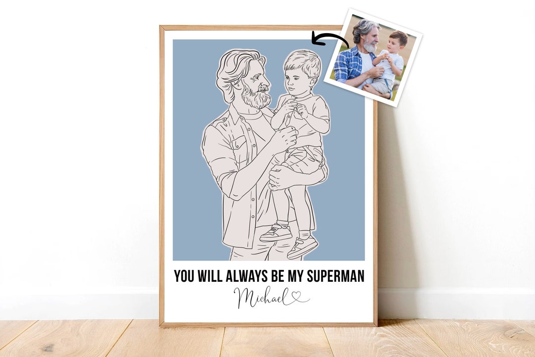 Happy First Father's Day Gift From Son Custom Dad & Kid Line Art ...