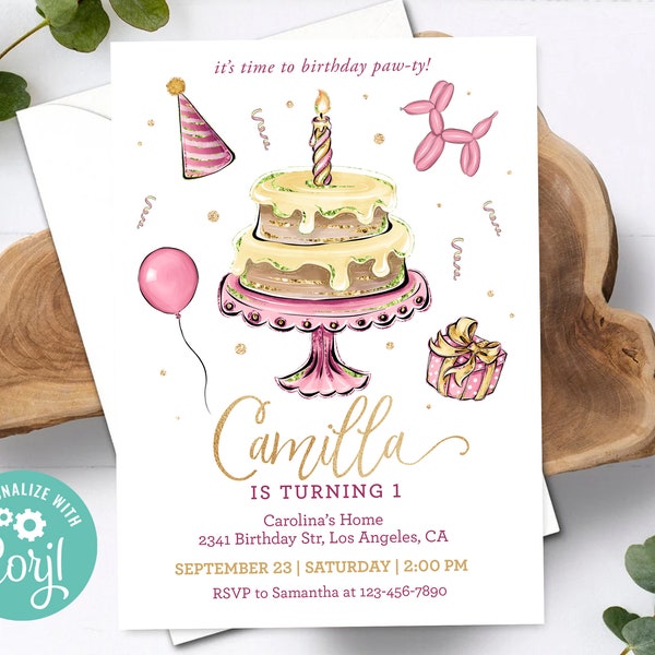 First Birthday Cake Invitation - Etsy