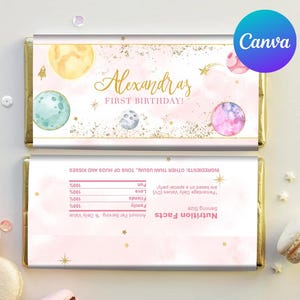 Outer Space First Birthday Girl Chocolate Wrapper Astronaut Galaxy ...