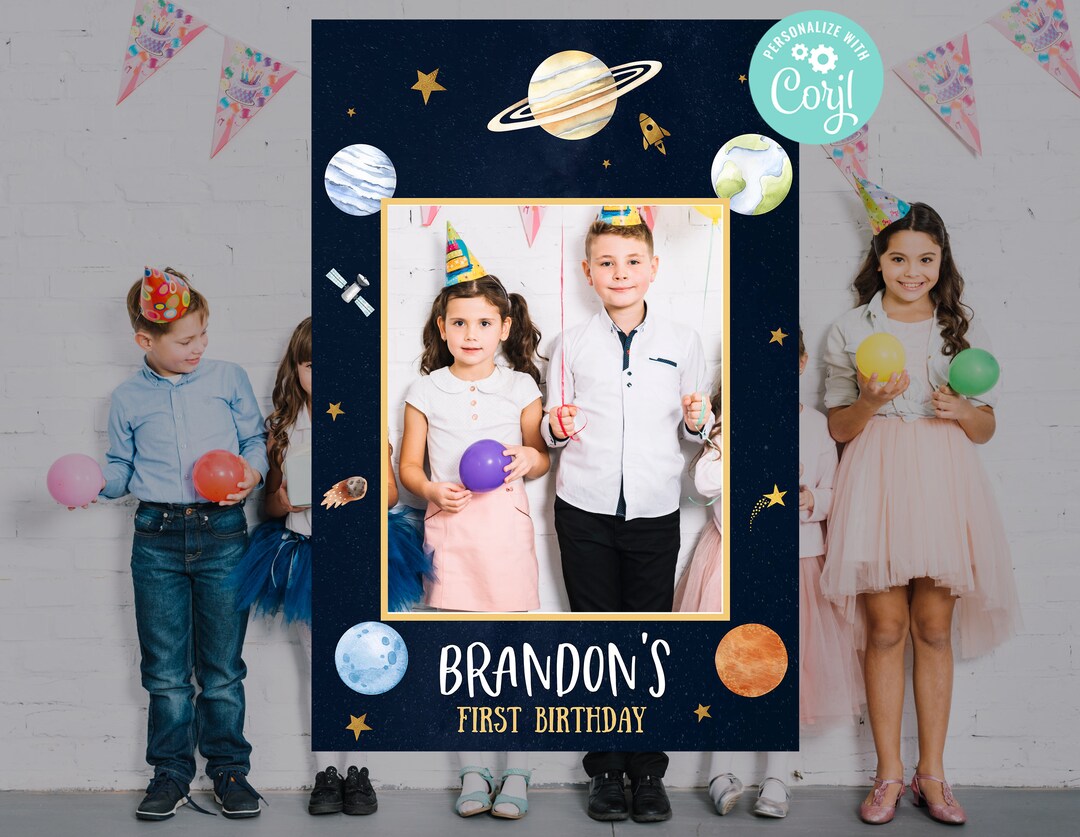 Outer Space First Birthday Photo Booth Decor Boy Galaxy Planets First ...