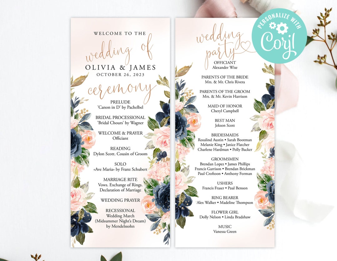 Wedding Program Template Download Order of Ceremony Program Editable ...