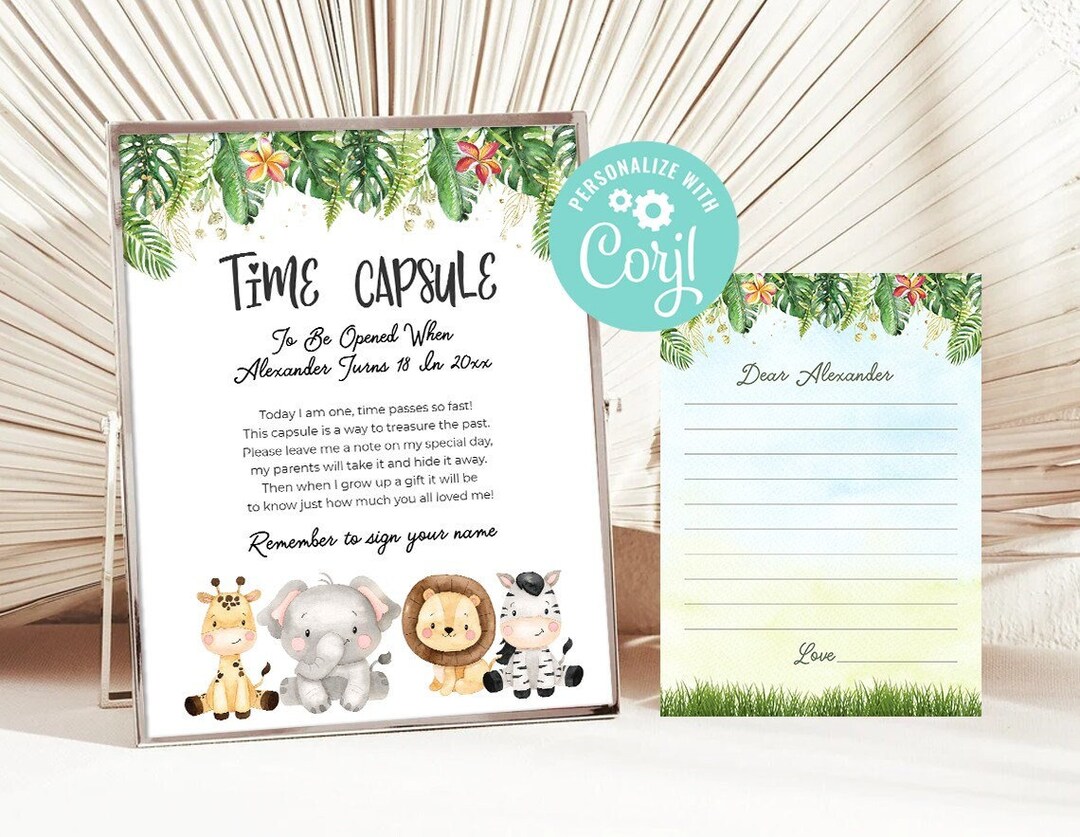 Safari First Birthday Time Capsule Boy Calling All Party Animals ...
