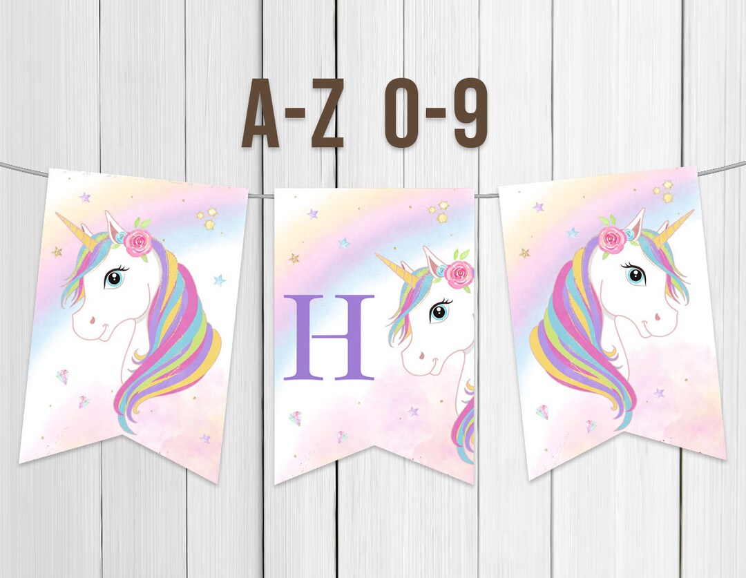 Printable Banner Letters A to Z Birthday Party Decoration Unicorn Girl ...